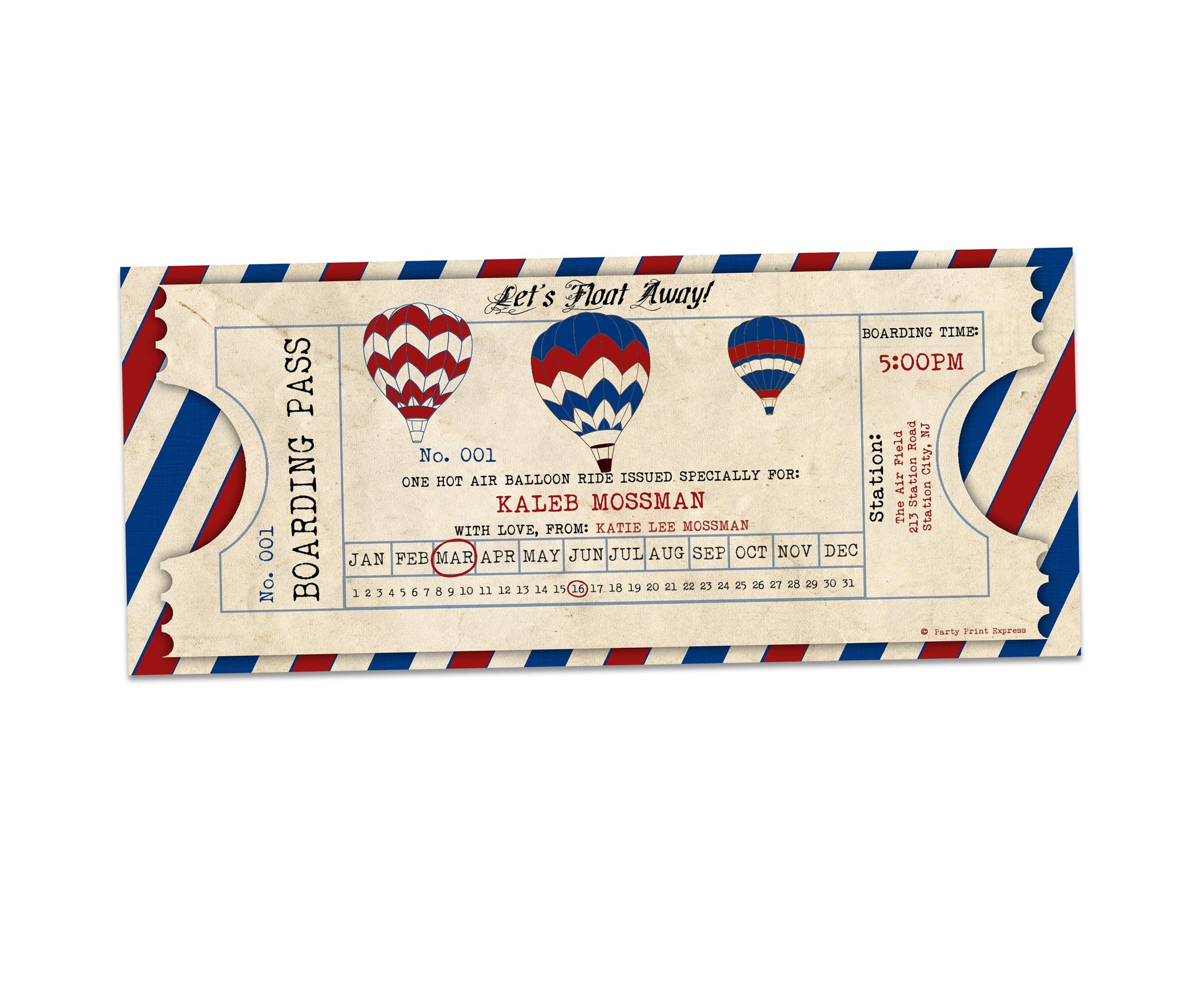 PRINTABLE Balloon Ride Gift Experience Tickets Personalized | Party ...
