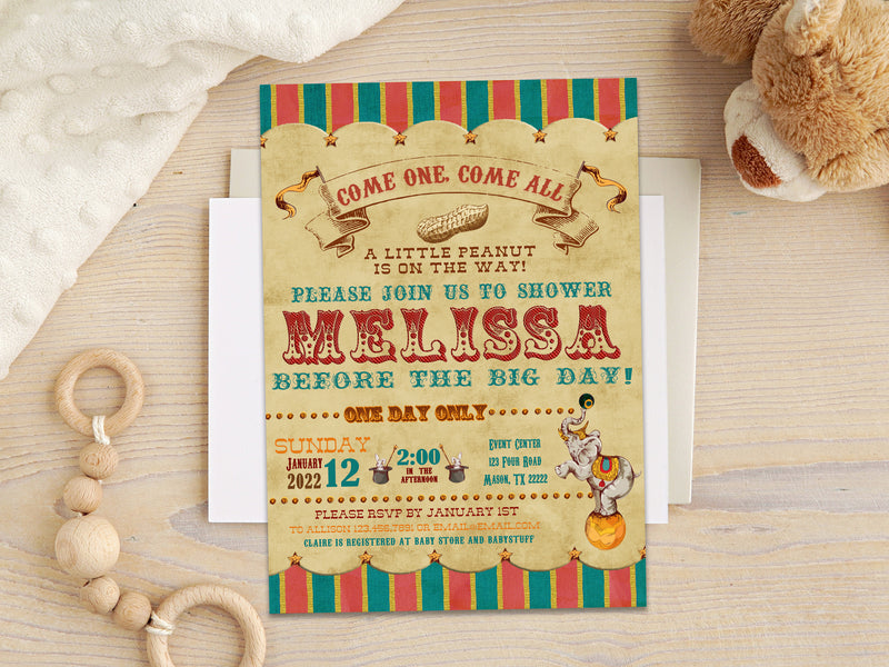 Vintage Circus Baby Shower Invitations Gender Neutral French Cirque
