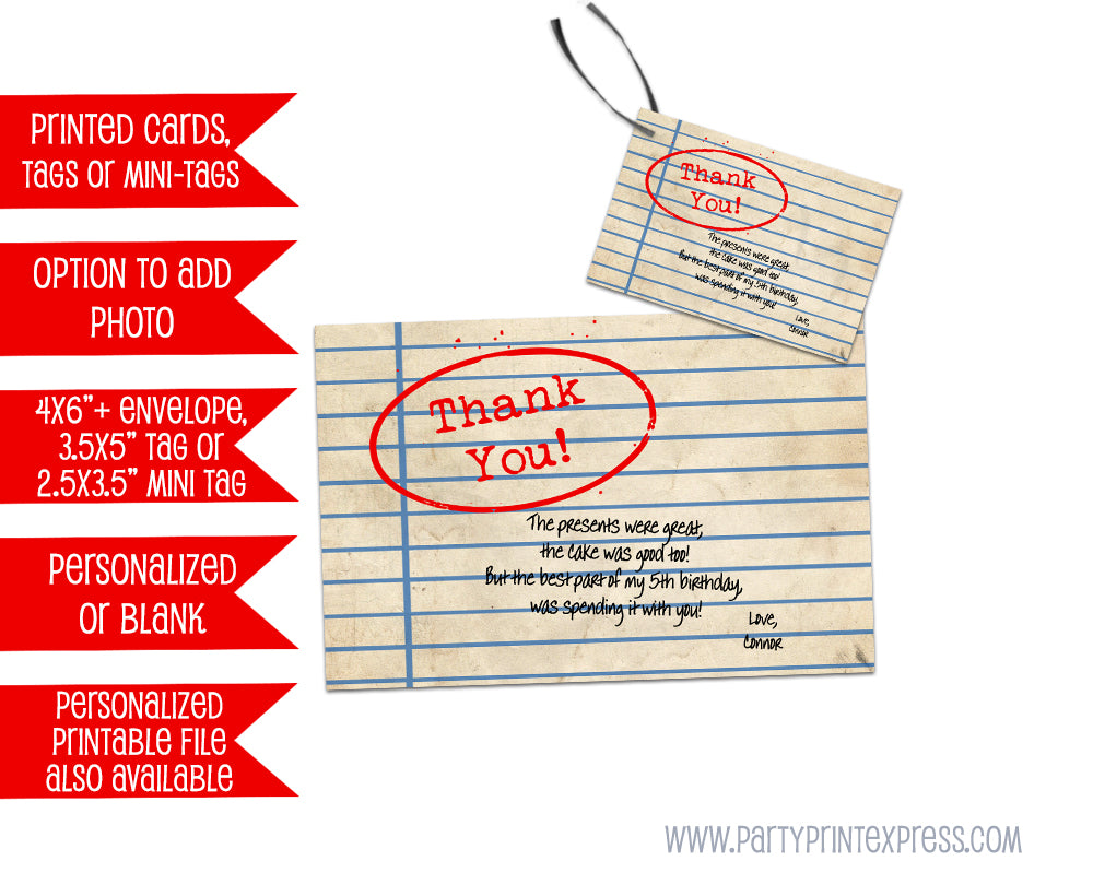 Library Thank You Cards or Party Tags | Party Print Express