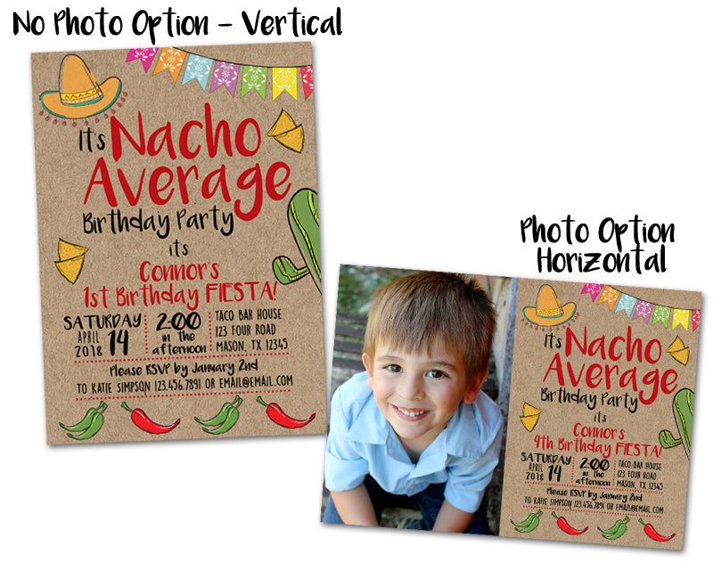 Nacho Average Birthday Party Invitations Photo Option | Party Print Express